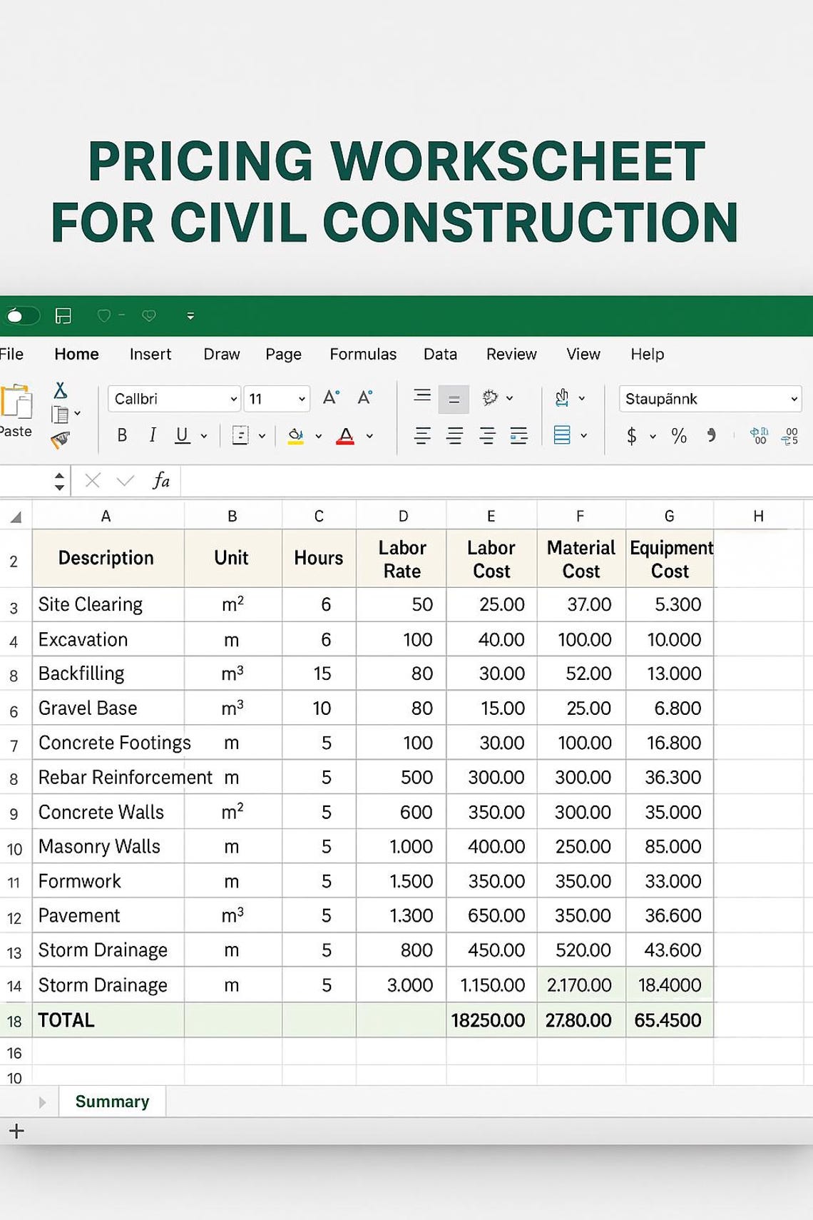 Civil Estimating Toolkit Excel Template | Construction Cost Estimator ...