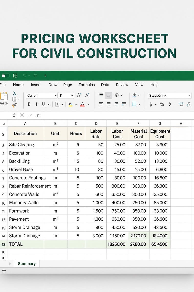 Civil Estimating Toolkit Excel Template | Construction Cost Estimator ...