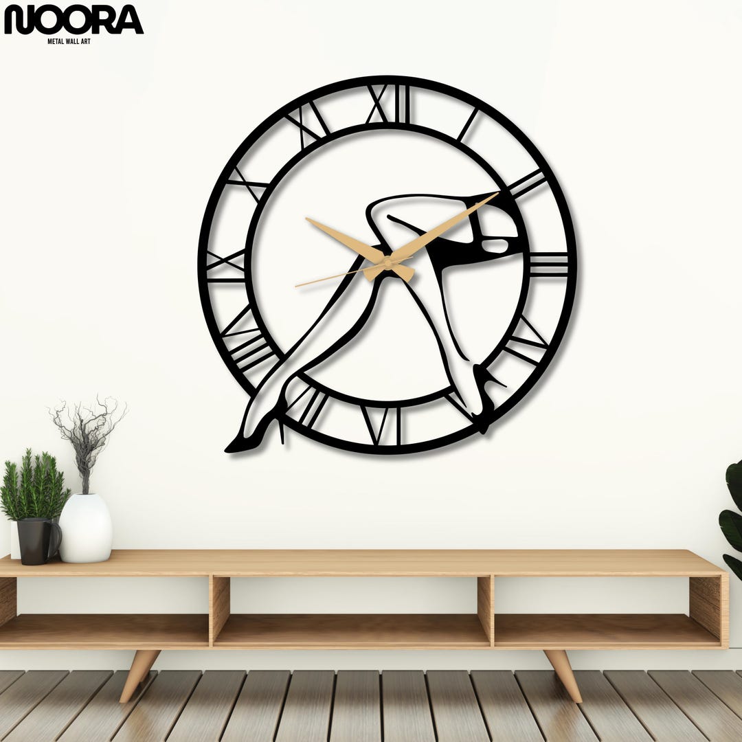 Woman Silhouette Metal Wall Clock, Minimalist Steel Art, Silent Sweep ...