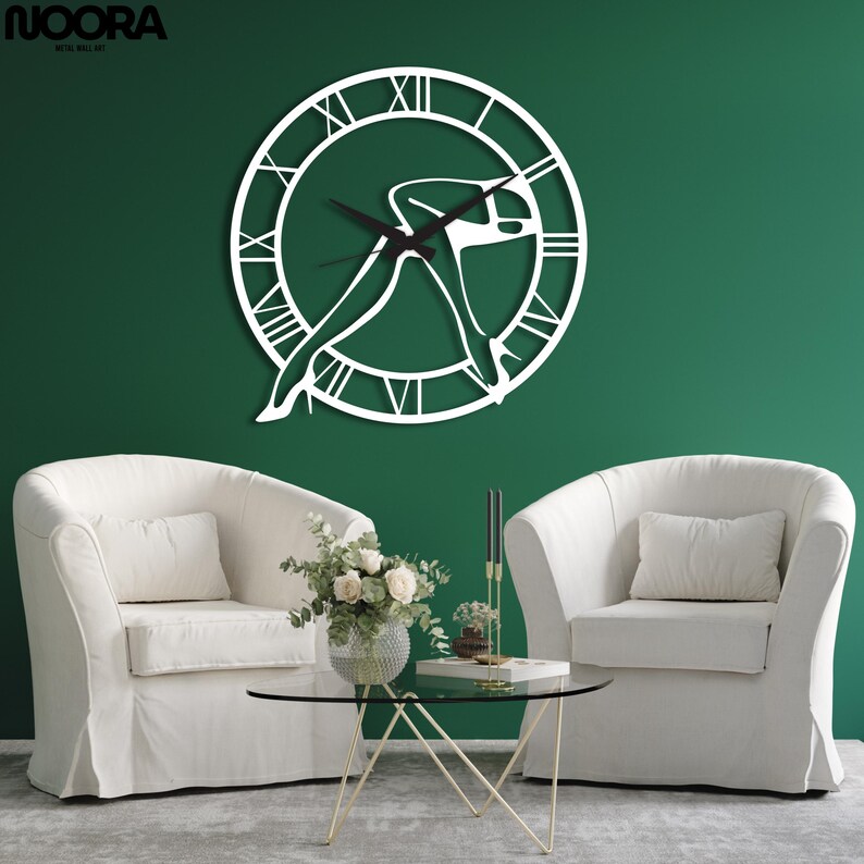Woman Silhouette Metal Wall Clock, Minimalist Steel Art, Silent Sweep ...