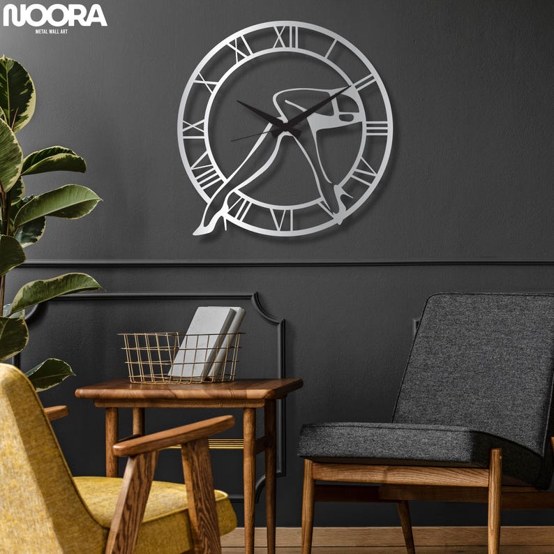 Woman Silhouette Metal Wall Clock, Minimalist Steel Art, Silent Sweep ...