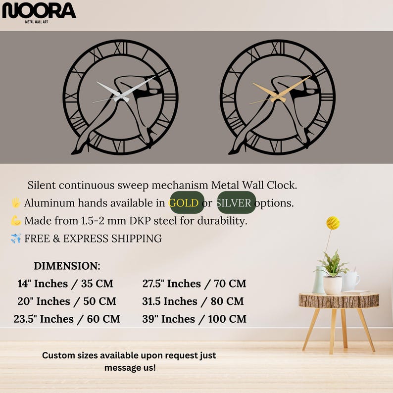 Woman Silhouette Metal Wall Clock, Minimalist Steel Art, Silent Sweep ...