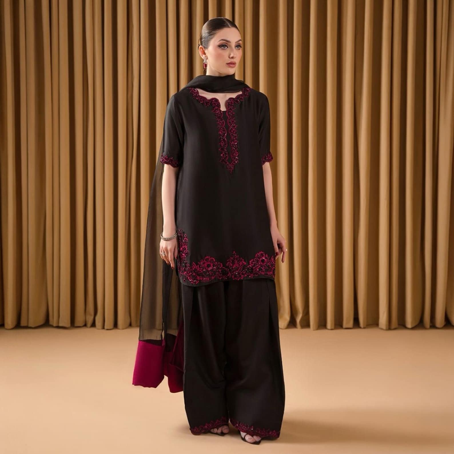 Farshi Shalwar Outfit Pakistani Indian Suit Set Embroidered Kurta Wide ...