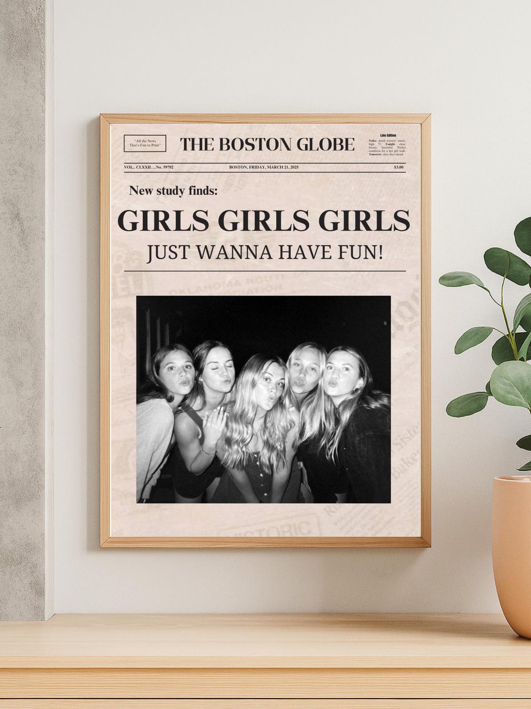 Custom Newspaper Digital Art | “girls Just Wanna Have Fun” Personalized ...