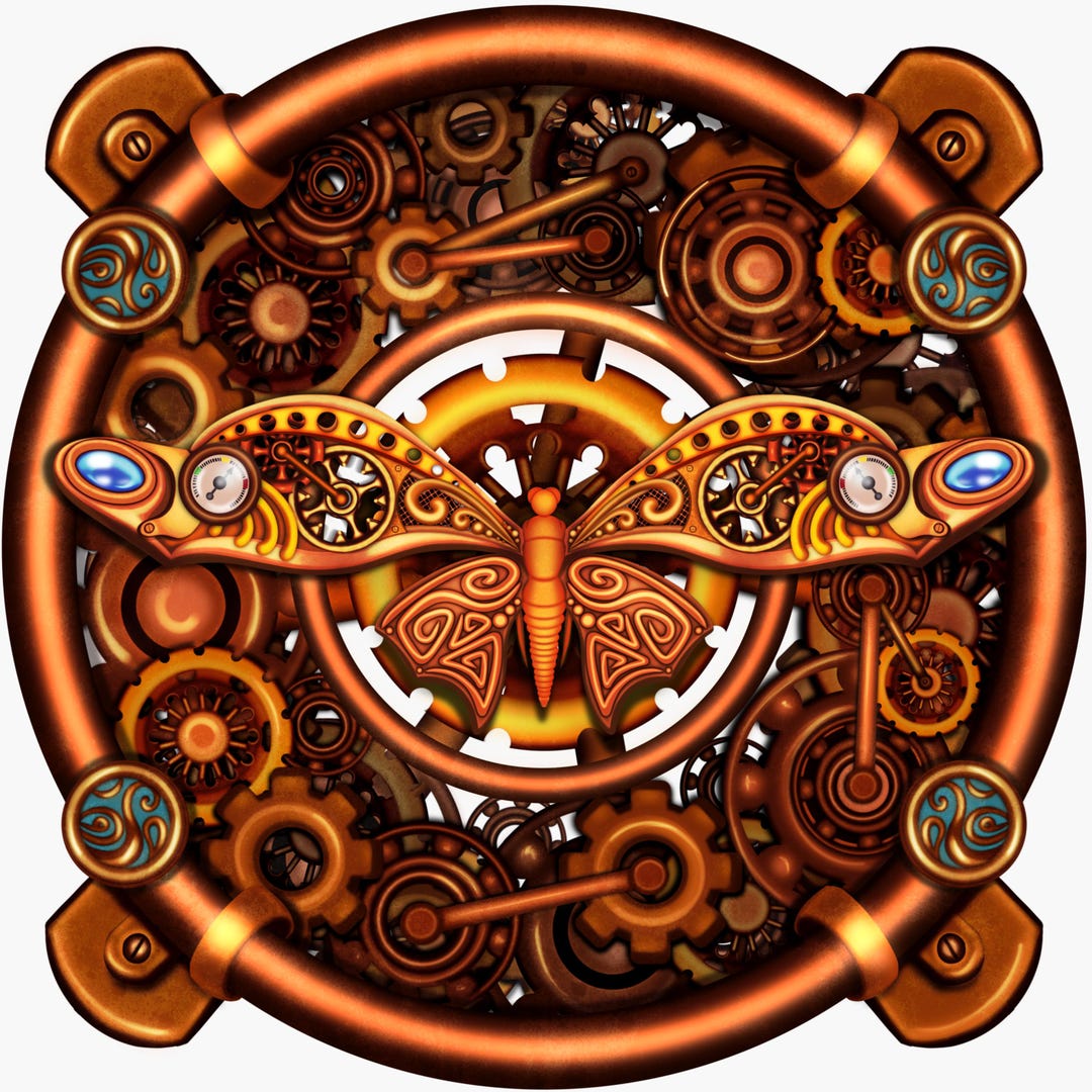 Steampunk Butterfly Gear Wall Art, Vintage Techno-fantasy (digital ...