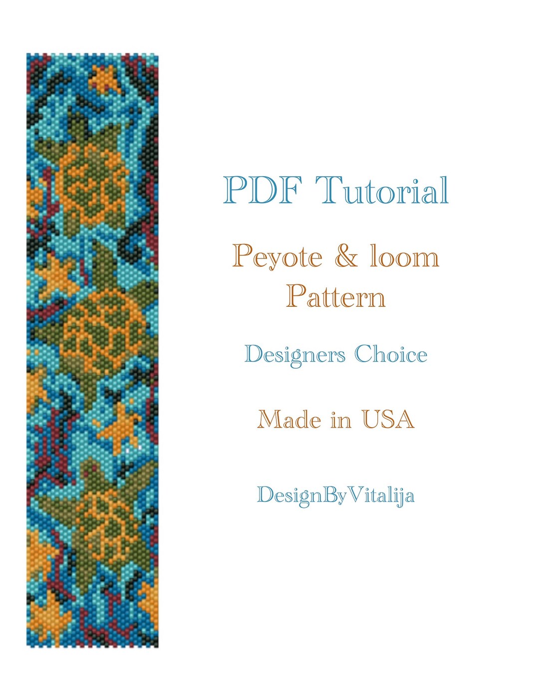 Beading Pattern Peyote Stitch Loom Work Pattern Tropical Turtle Pattern ...