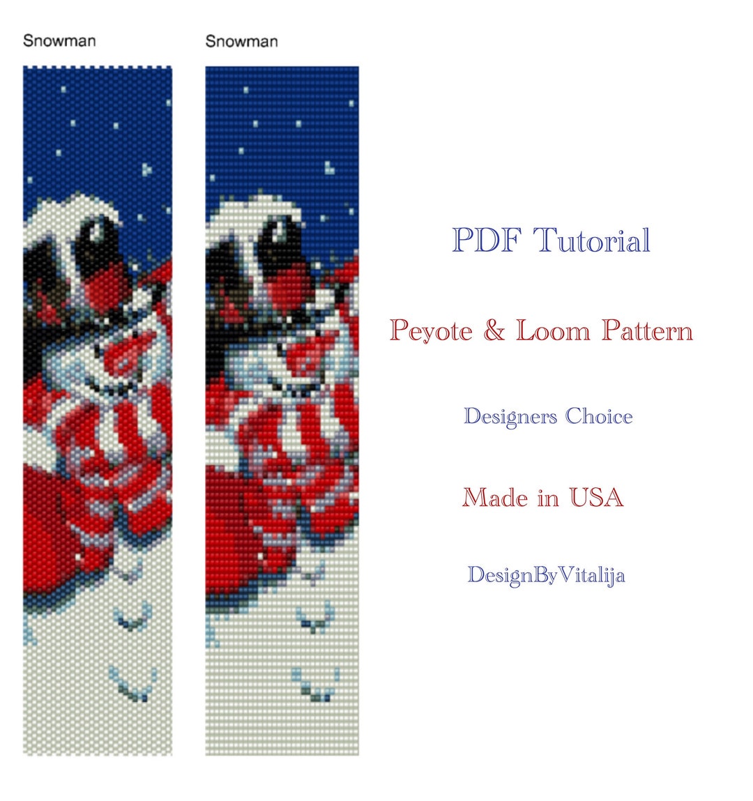 Snowman Peyote Pattern Loom Bead Pattern Snowman Bracelet Tutorial Cuff ...