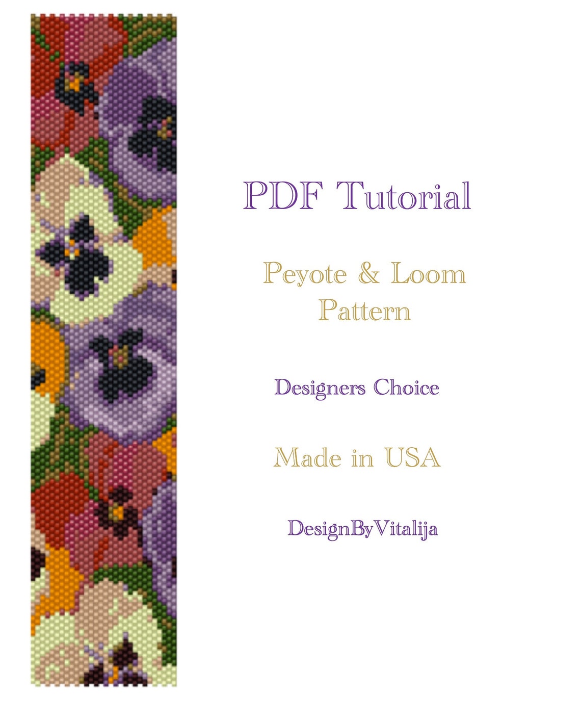 Peyote Beaded Tutorial Loom Work Beaded Bracelet Pansy Pattern - Etsy
