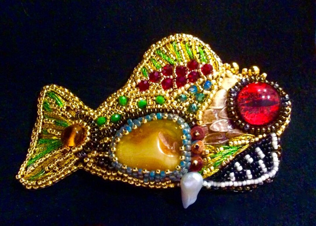 Fish Beaded Embroidery Tutorial in JPG , Bead Embroidery Fish Brooch ...