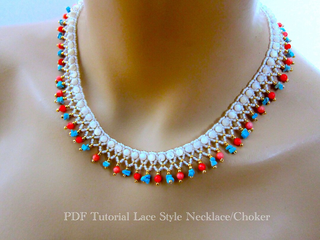 Beaded Necklace Choker Tutorial Lace Style Necklace Choker Digital ...