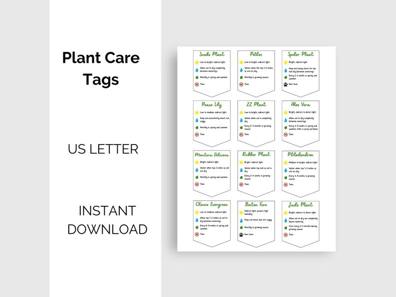 Plant Care Tags, Printable Plant Care Labels, Houseplant Labels - Etsy