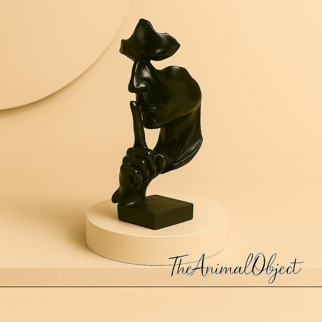 Abstract Silence Face Sculpture: Modern Minimalist Black Resin Statue ...