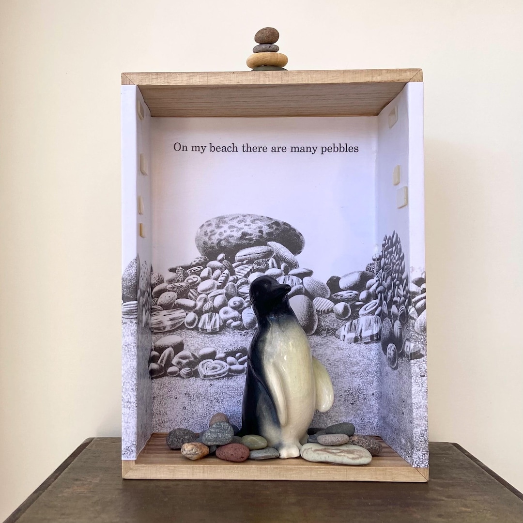 Penguin Diorama Shadow Box Assemblage Art, Found Object Folk Art With ...