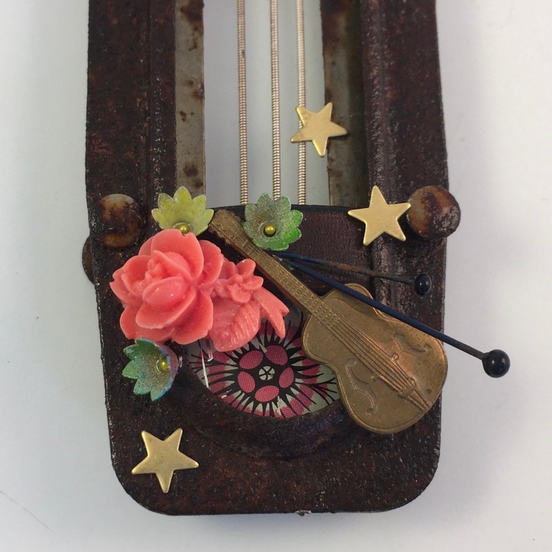 Guitar bass assemblage art. found object hanging art. mixed | Etsy