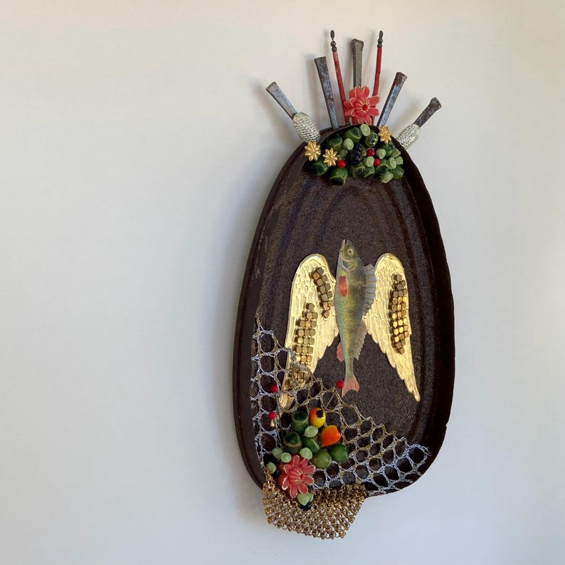 Fish Angel Nicho Wall Art, Religious Shrine Folk Art, One of a Kind and ...