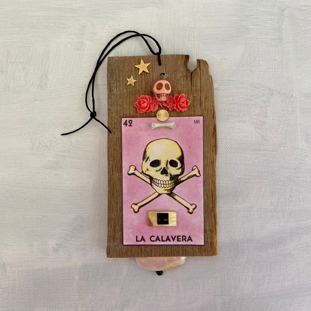 La Calavera Loteria Card Assemblage Art. Skeleton Mixed Media Hanging ...