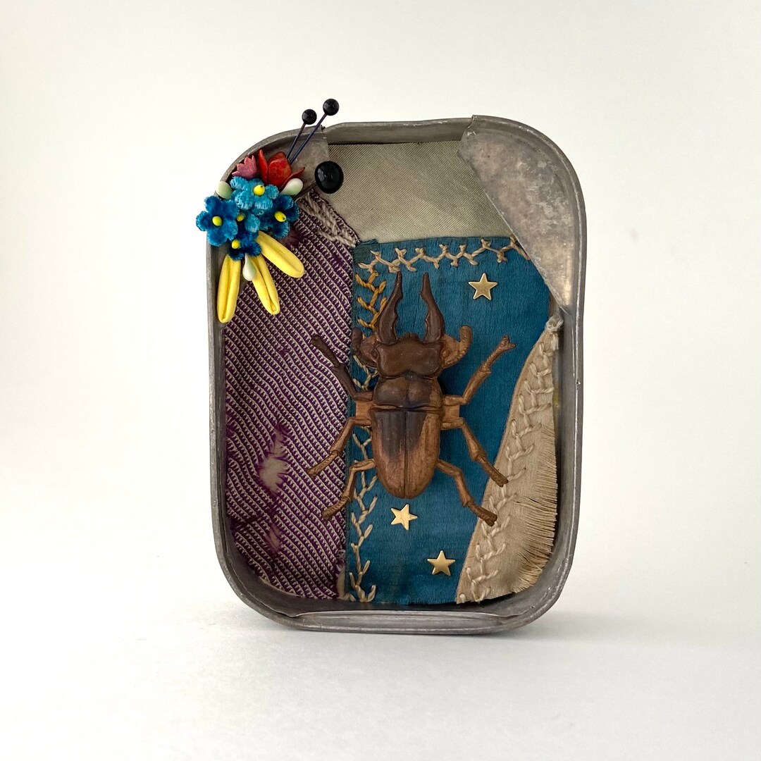 Stag Beetle Shadow Box Diorama. Mixed Media Hanging Folk Art. Quirky ...