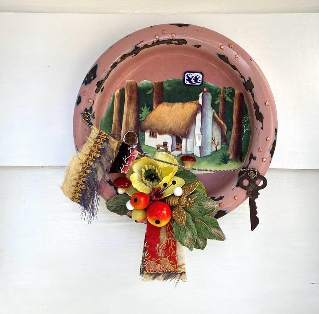Woodland Cottage Found Object Assemblage, Home Sweet Home Mixed Media Folk Art, House in the ...
