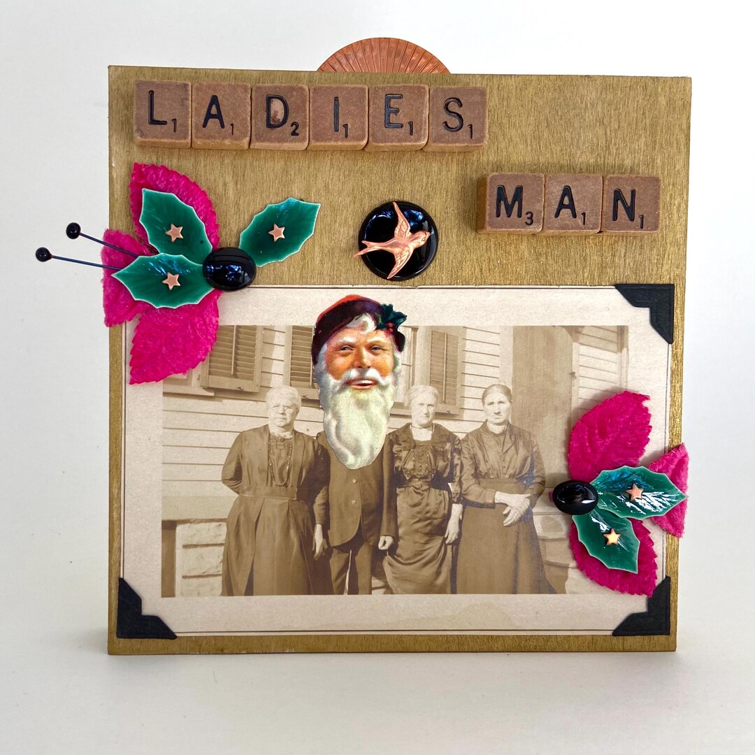 Ladies Man Assemblage Art Collage, Found Object Christmas Decor ...