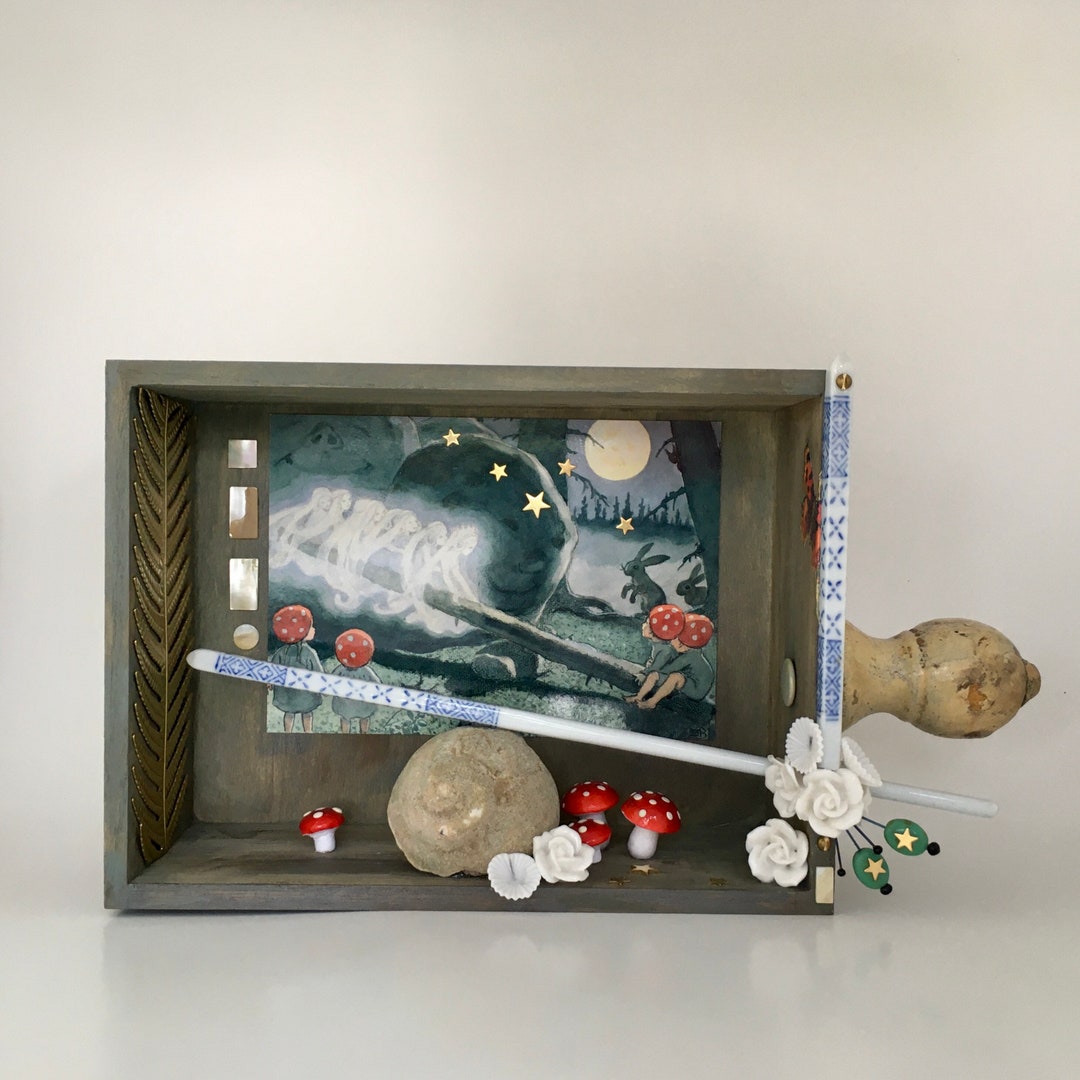 Tomte and Spirits Folklore Shadow Box, Found Object One of a Kind and ...
