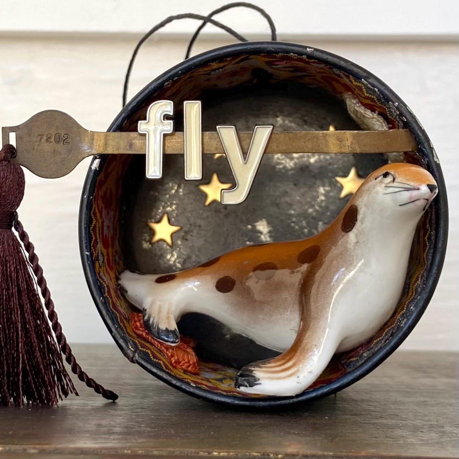 Sea Lion and Bird Found Object Assemblage Art, Fly Through the Sky or ...