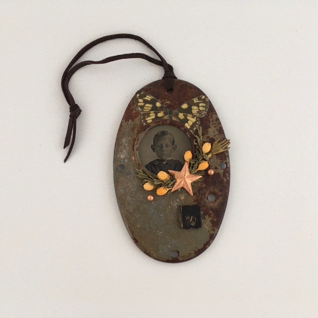 Antique Photograph Tin Type Assemblage Art, Mixed Media Original and ...