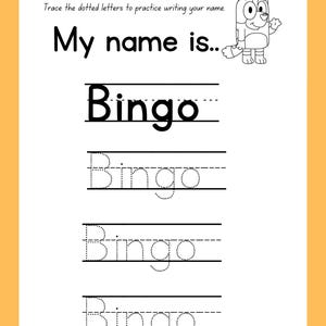 Bluey-inspired Name Tracing Sheet – Customizable Pre-k Worksheet ...