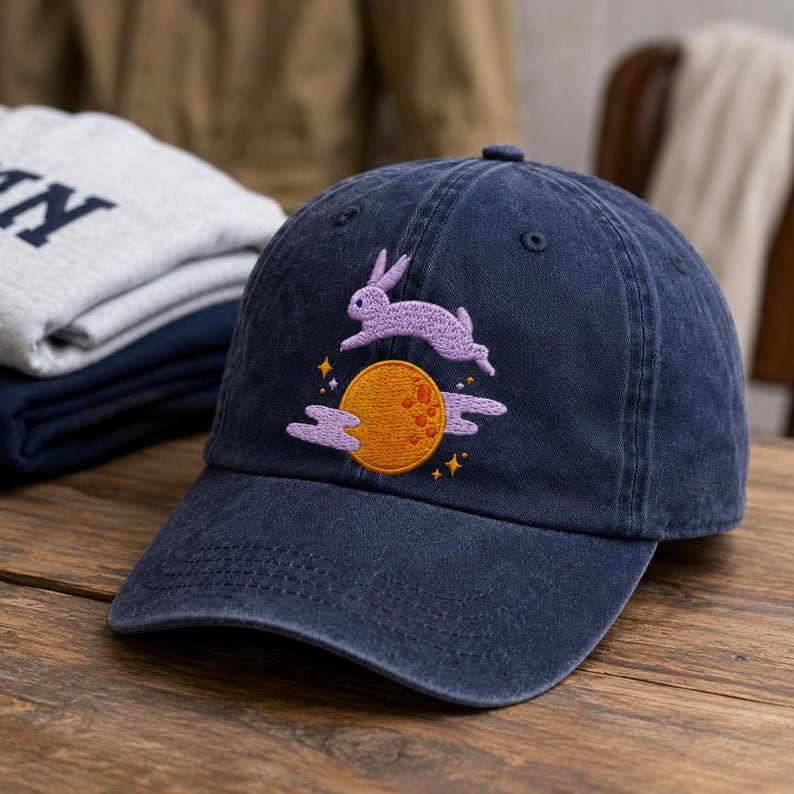 Embroidered Moon Rabbit Baseball Cap, Celestial Bunny Lunar Dad Hat - Etsy