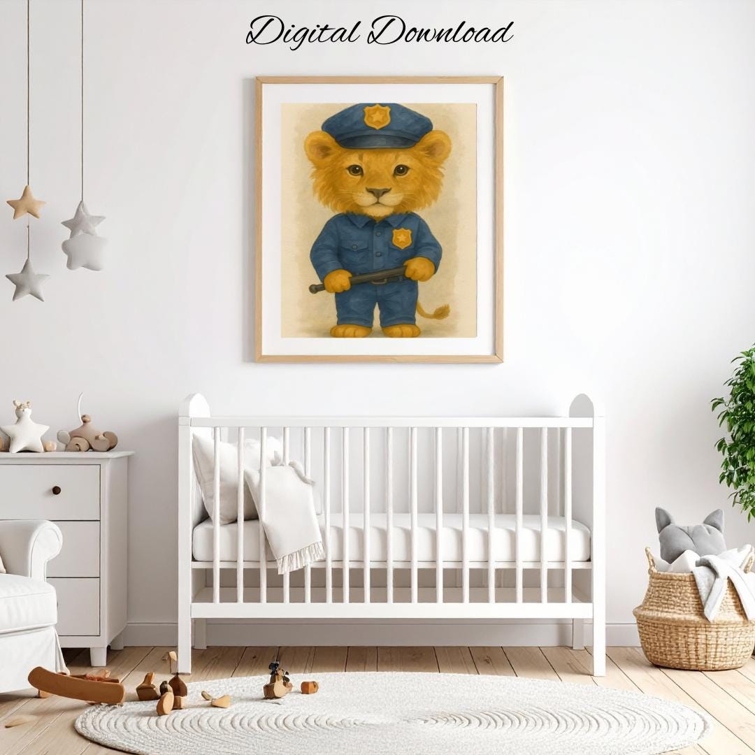 Baby Lion Police Officer Wall Art-safari Nursery Decor-animal Career ...