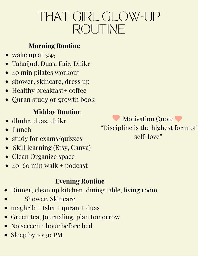 That Girl Glow-up Routine Planner-aesthetic Printable Self-care ...