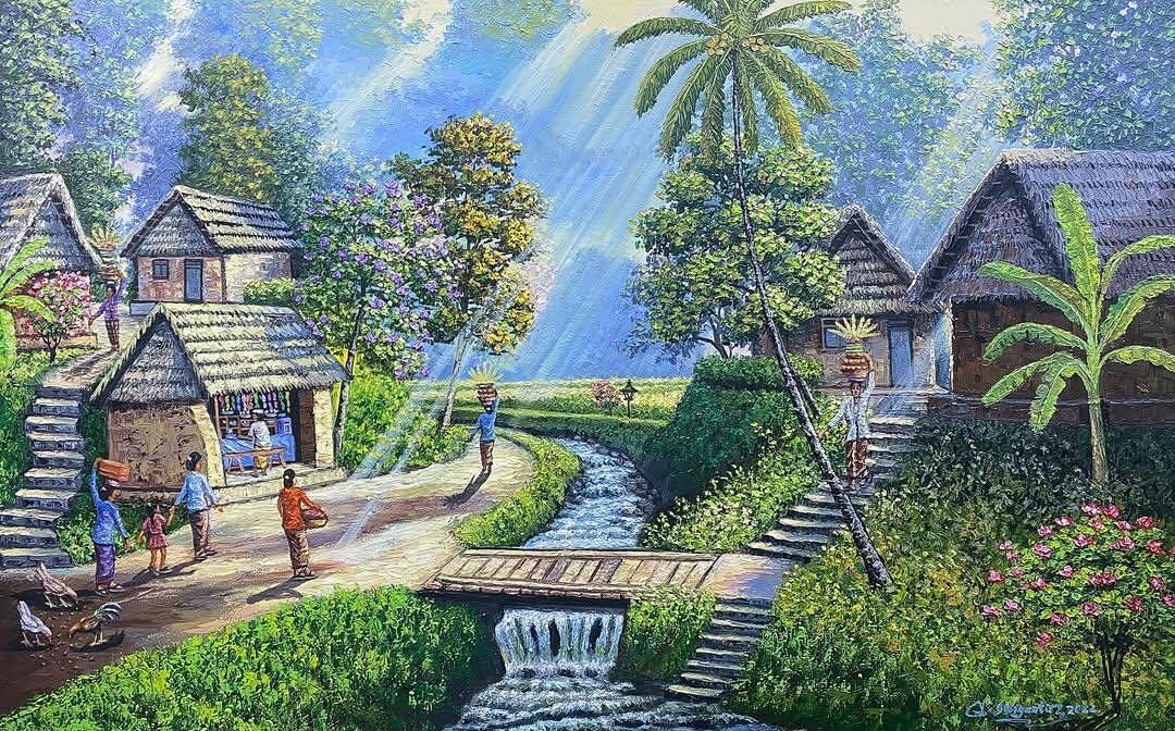 Balinese Village Oil Painting: Realistic Tropical Bali Landscape - Etsy