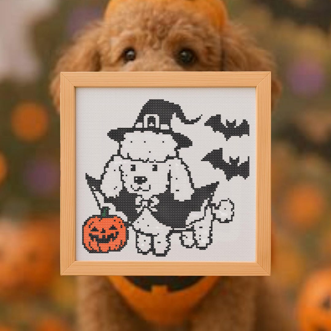 Halloween Poodle Cross Stitch Pattern - Spooky Dog Embroidery (digital ...