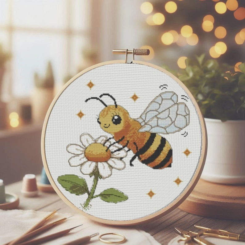 Bee and Daisy Cross Stitch Pattern – Floral Embroidery (digital PDF) - Etsy