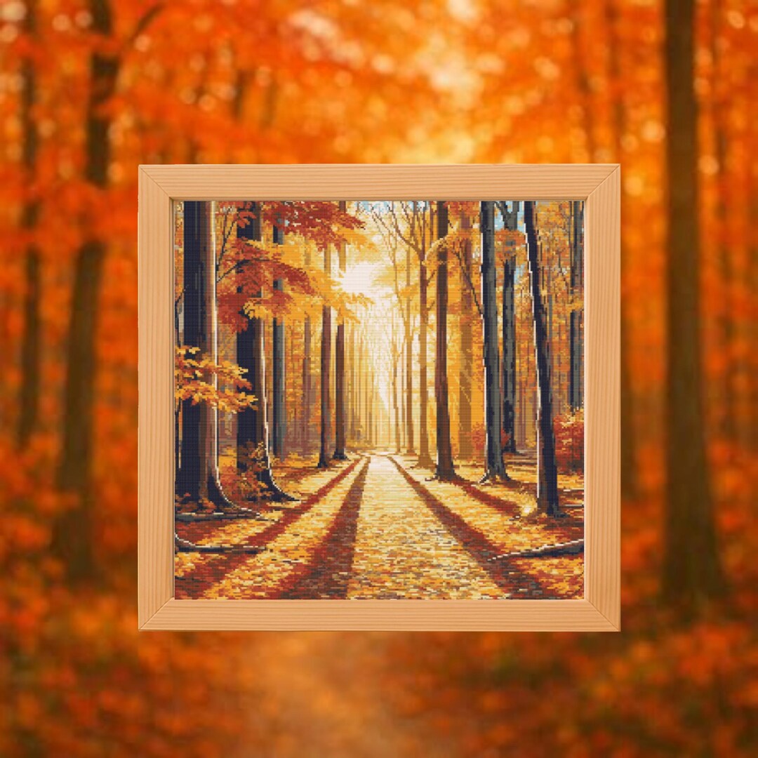 Autumn Forest Cross Stitch Pattern - Golden Pathway (digital PDF) - Etsy