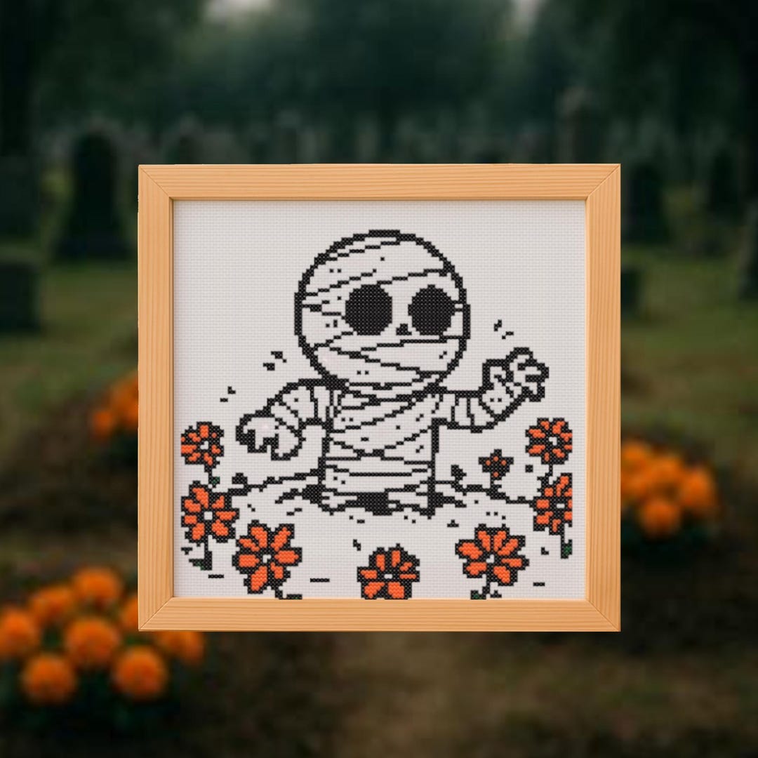 Mummy Cross Stitch Pattern - Halloween Embroidery (digital PDF) - Etsy