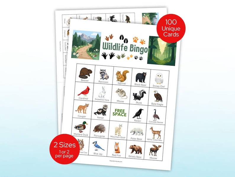 Animal Bingo Game, 100 Printable Bingo Cards, Nature Study Game for ...