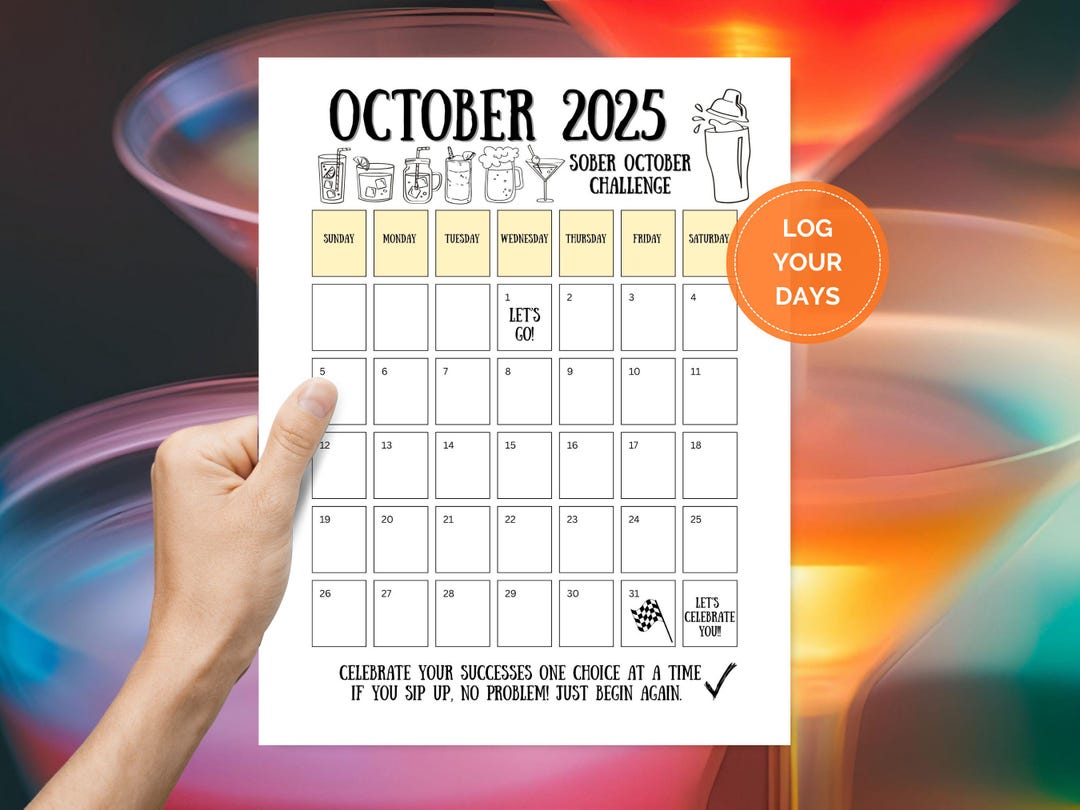 Sober October 2025 Calendar, Sobriety Tracker (printable, Instant ...
