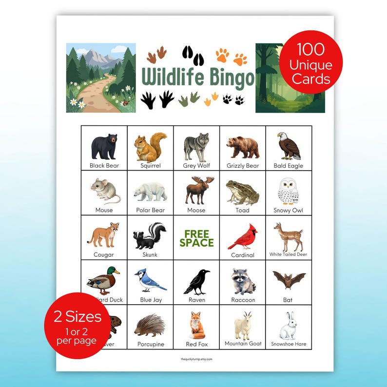 Animal Bingo Game, 100 Printable Bingo Cards, Nature Study Game for ...