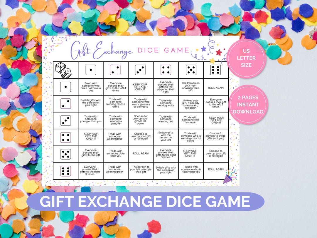 Gift Exchange Dice Game, Pass the Prize Office Party Game, White ...