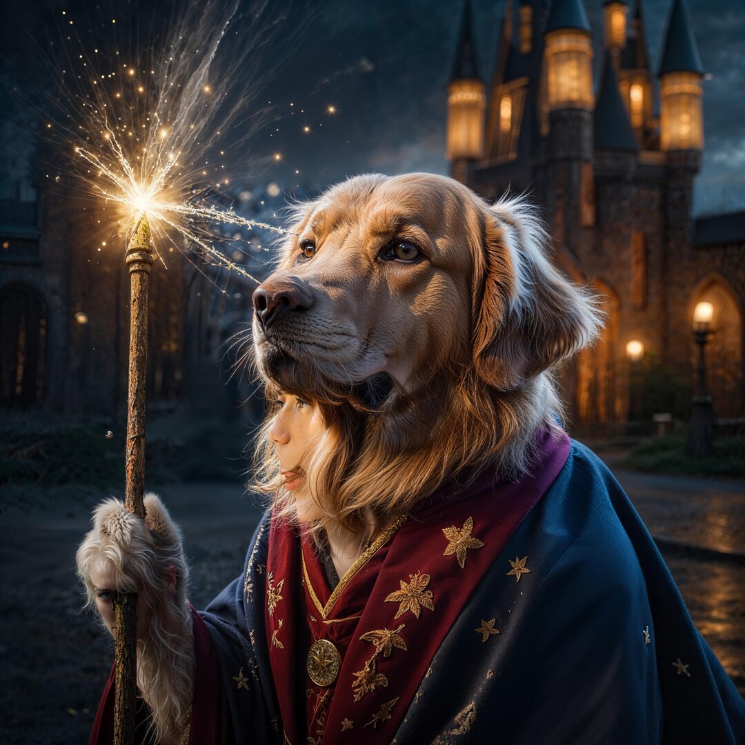 Hyperrealistic Golden Retriever Wizard Portrait AI Art Digital Download ...