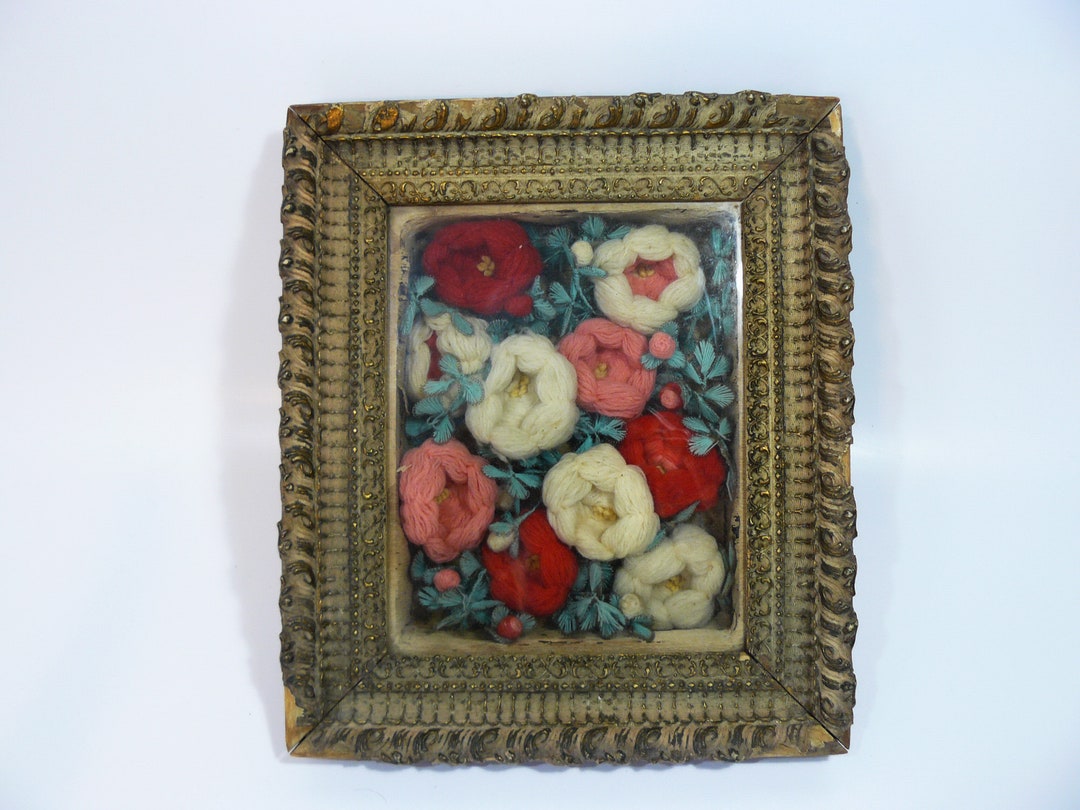 Primitive Antique Shadow Box Yarn Flowers Framed Wall Hanging Art - Etsy