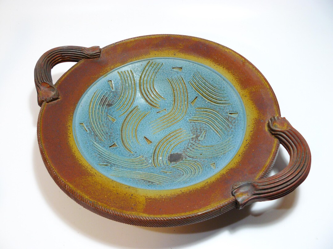 Early Cunningham Pottery Plate Swirl Abstract Whimsical Signed Blue ...