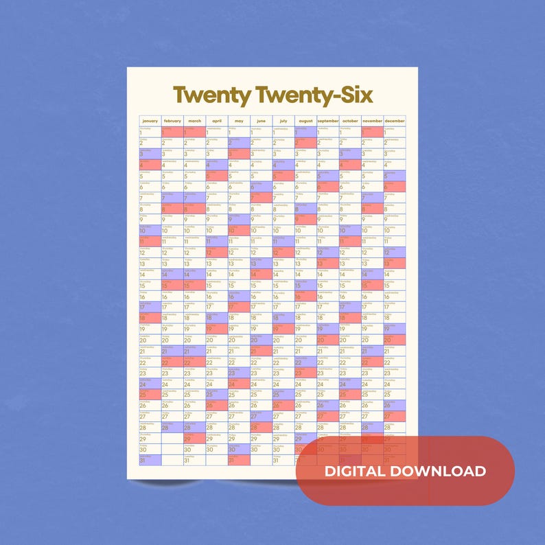 2026 A1 Wall Calendar Printable | Yearly Wall Planner | Large Minimal ...