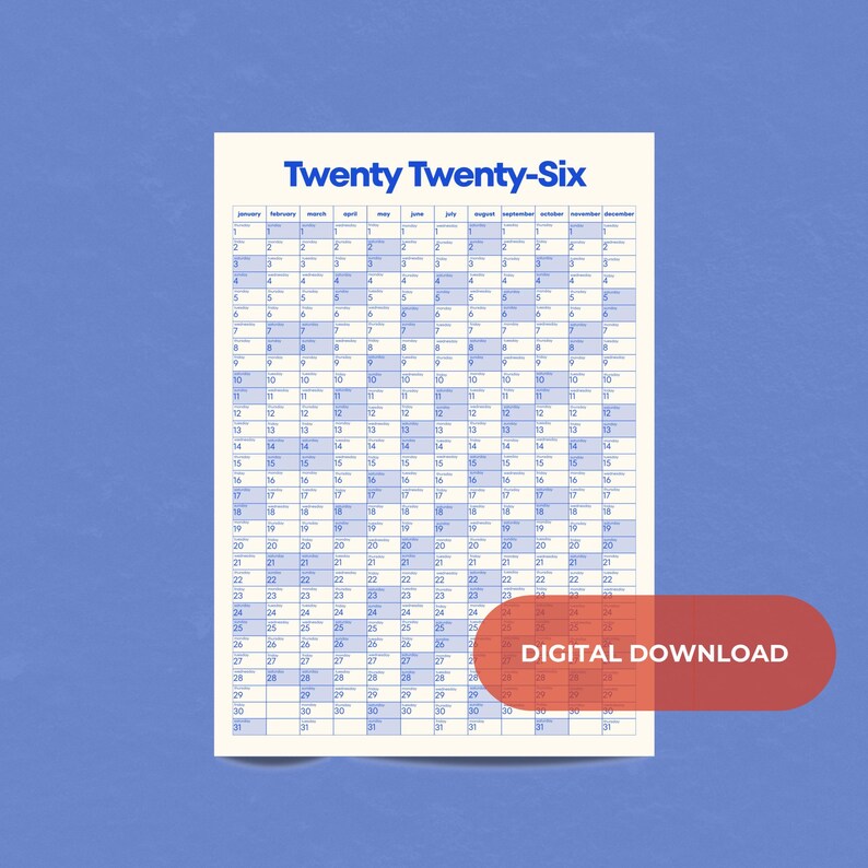 2026 A1 Wall Calendar Printable | Yearly Wall Planner | Large Minimal ...