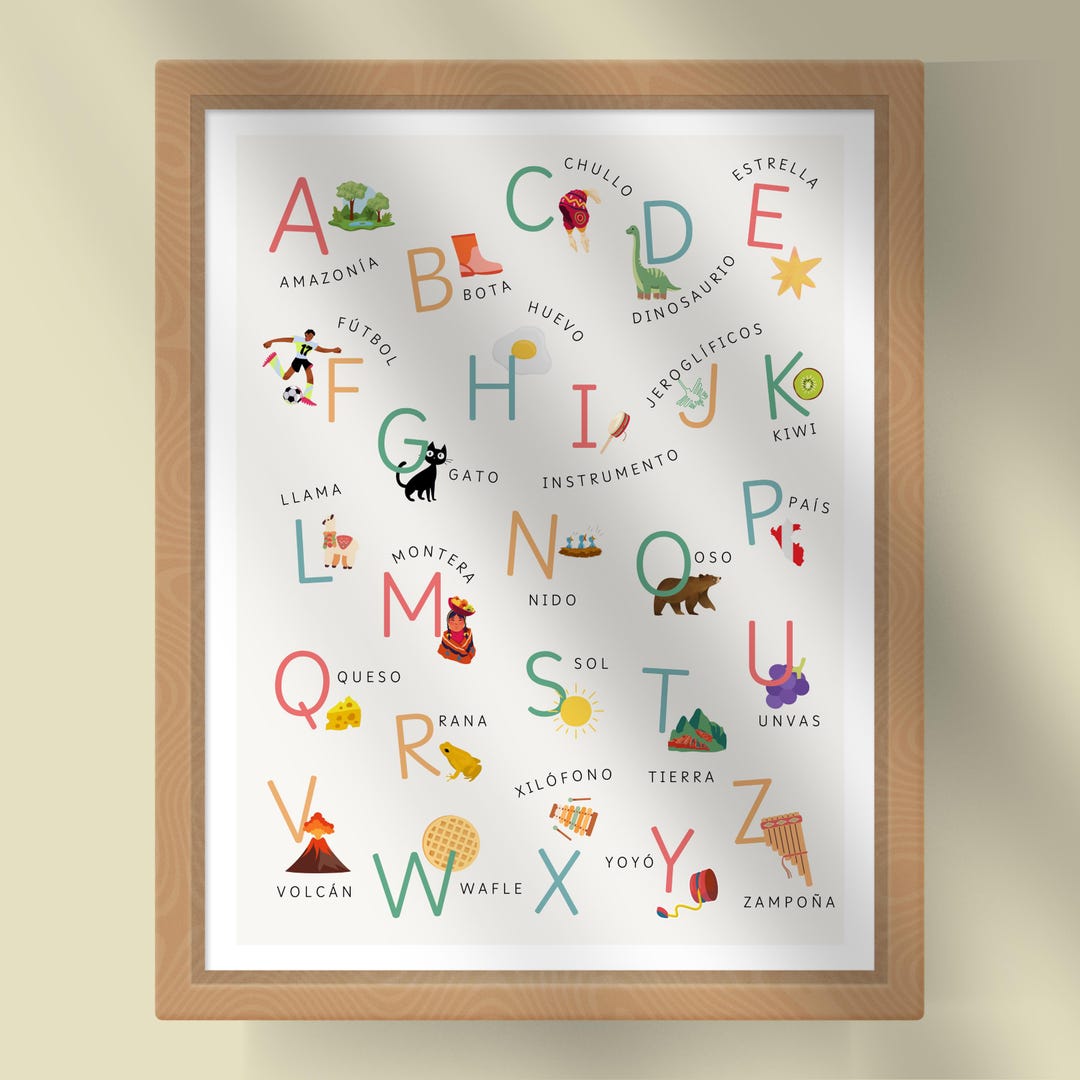 Colorful Spanish Alphabet Poster | Alfabeto Español | Playroom Wall Art ...