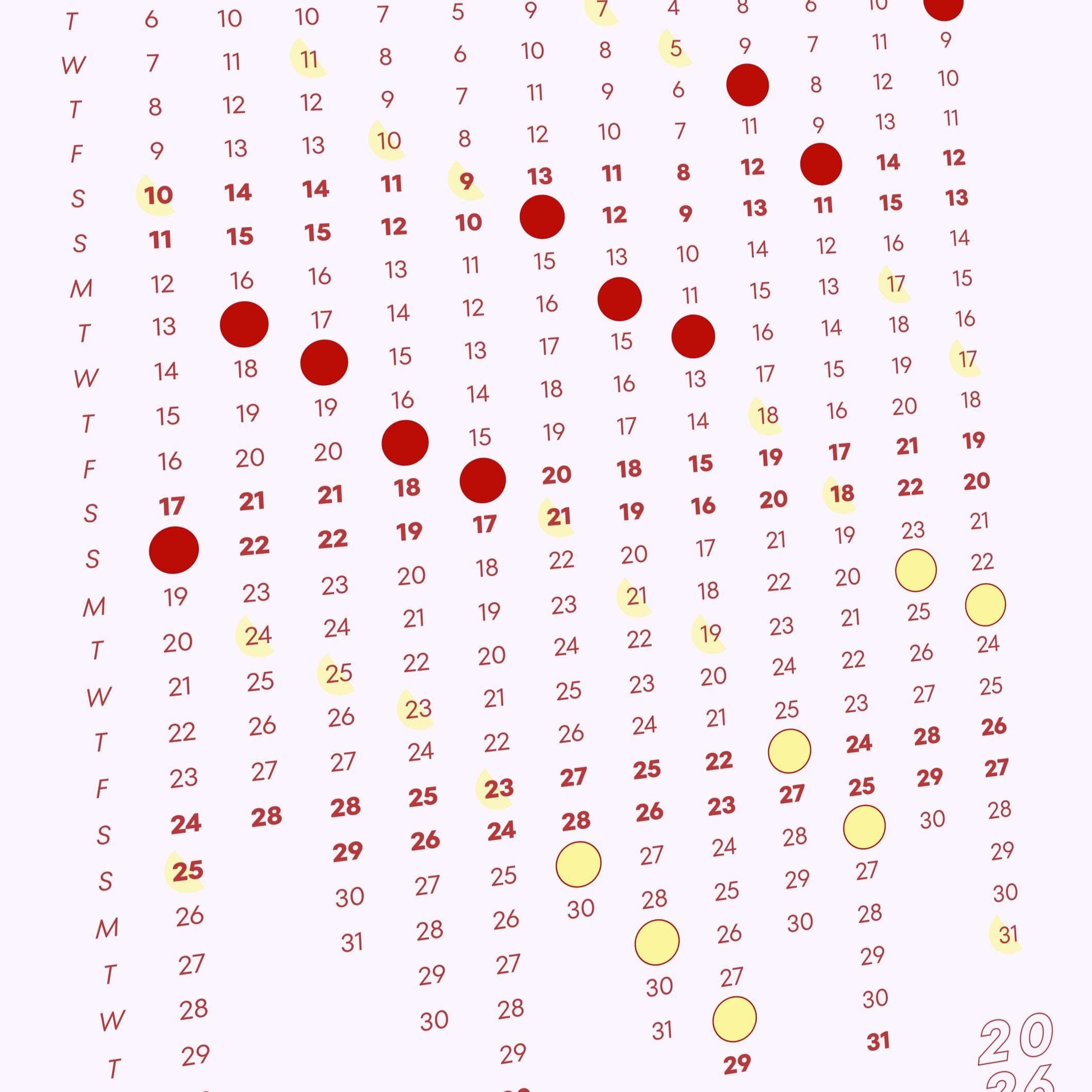 2026 Lunar A1 Wall Calendar Poster | Year at a Glance Moon Phase ...
