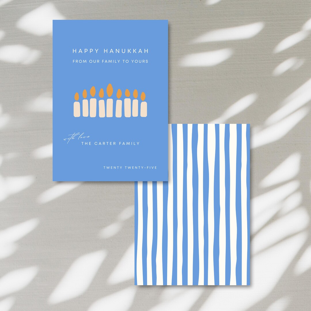 Blue Menorah Hanukkah Card | Feliz Hanukkah | English & Spanish ...