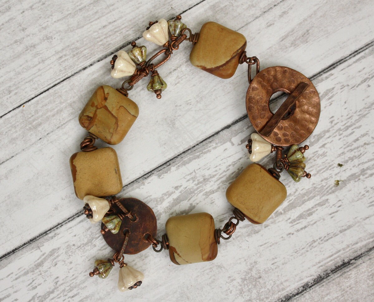 Rustic Bracelet, Jasper Bracelet, Copper Bracelet, Beadwork, Czech ...