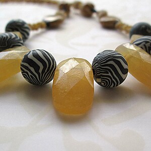 Mustard Necklace, Black Beaded Necklace, Beadwork, Single Strand ...