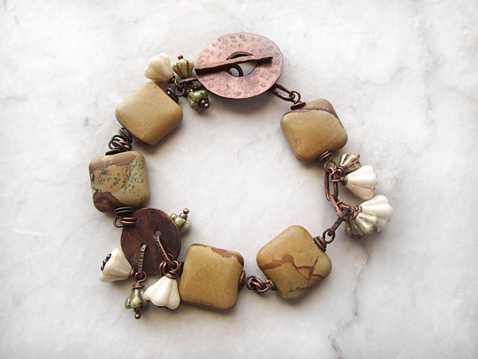 Rustic Bracelet, Jasper Bracelet, Copper Bracelet, Beadwork, Czech ...